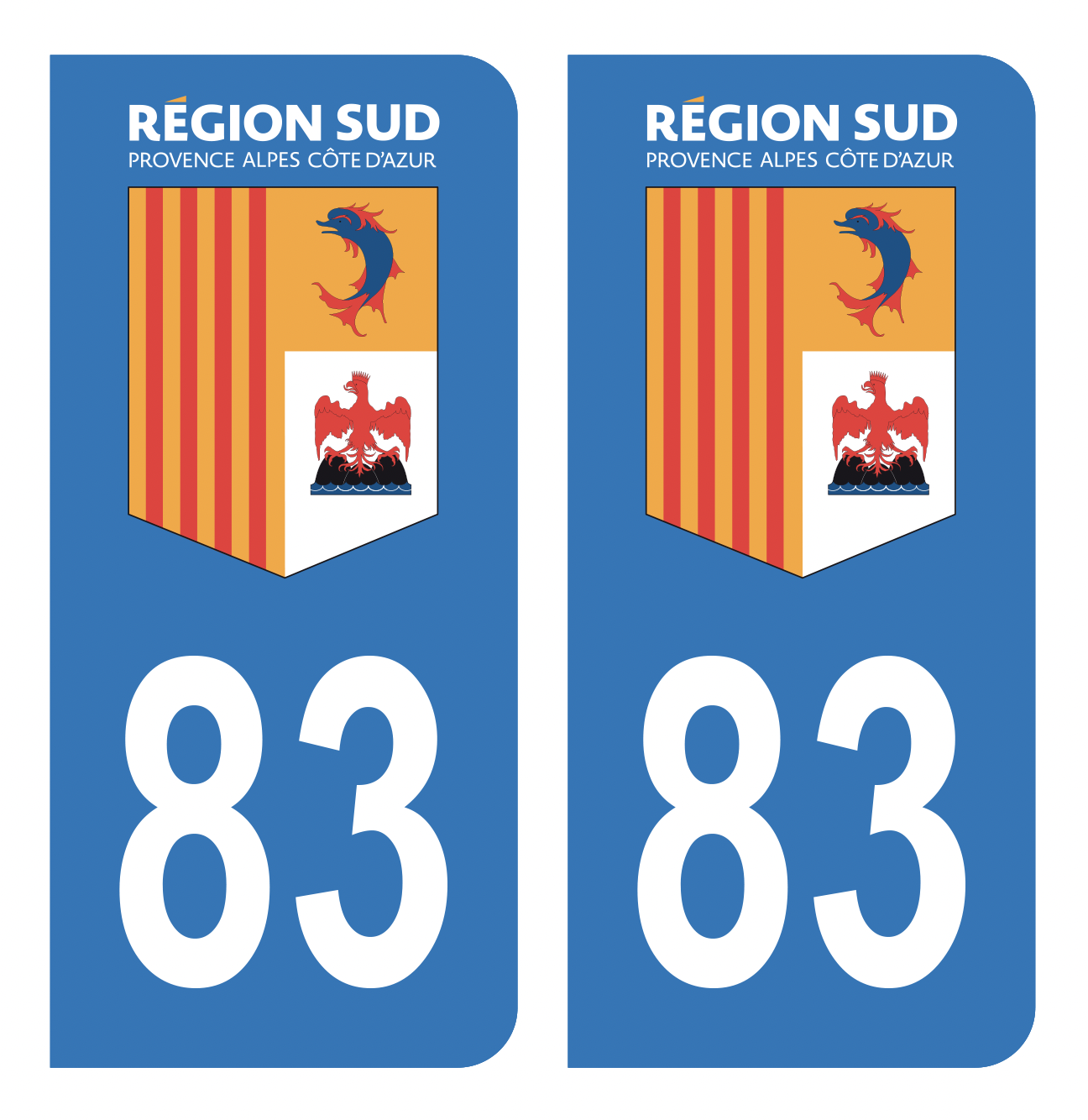 Autocollants Plaque d'immatriculation 83 Var Région SUD